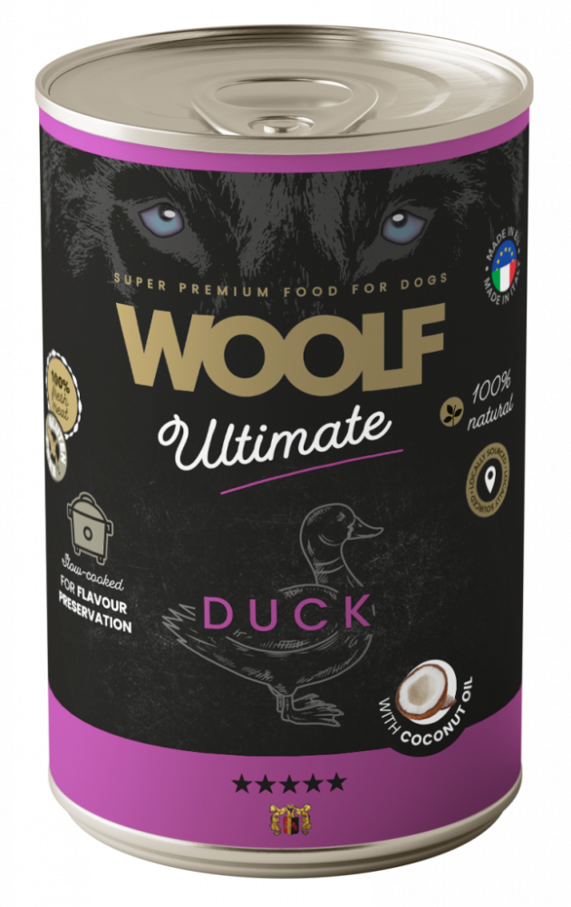 WOOLF ULTIMATE CANNED DOGFOOD - Duck with Coconut oil | Woolfsnacks